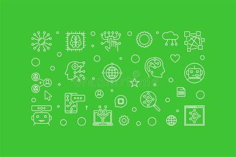 Machine Learning Outline Horizontal Banner Vector Ml Concept Illustration Stock Vector