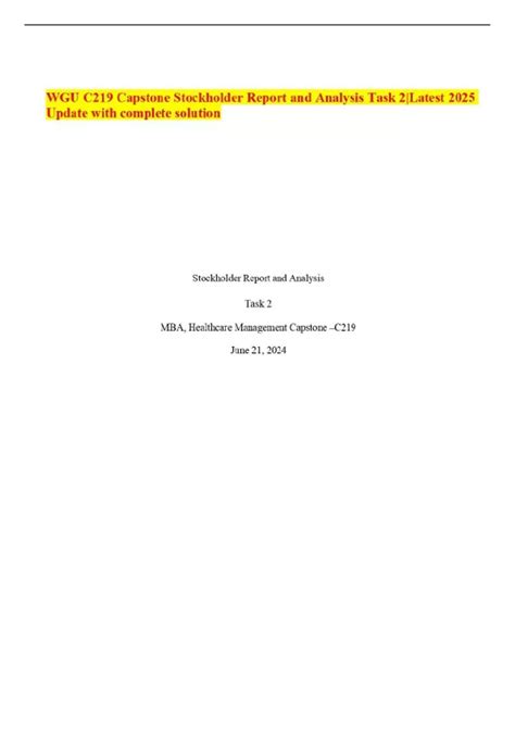 Wgu C219 Capstone Task 2 Latest 2025 Update With Complete Solution