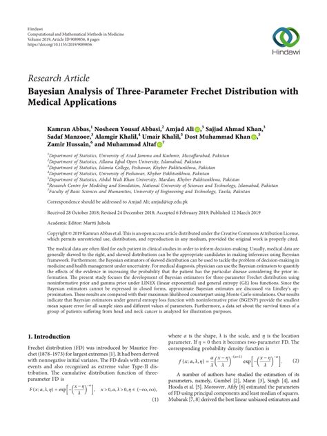 Pdf Bayesian Analysis Of Three Parameter Frechet Distribution With Medical Application