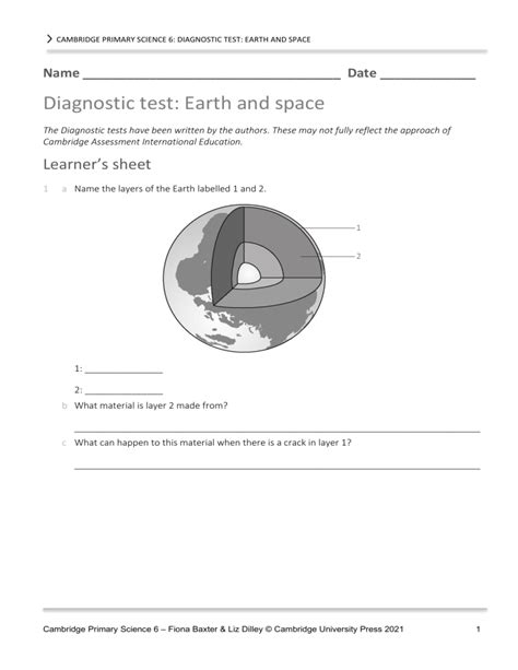 Earth And Space Diagnostic Test For Elementary School