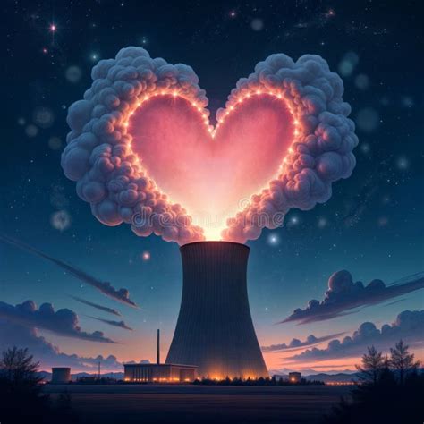 Nuclear Love Night Heart Cloud Generative Ai Stock Illustration