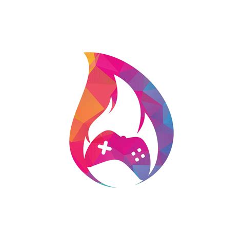 Gaming Fire Drop Shape Concept Logo Icon Designs Vector Game Pad With