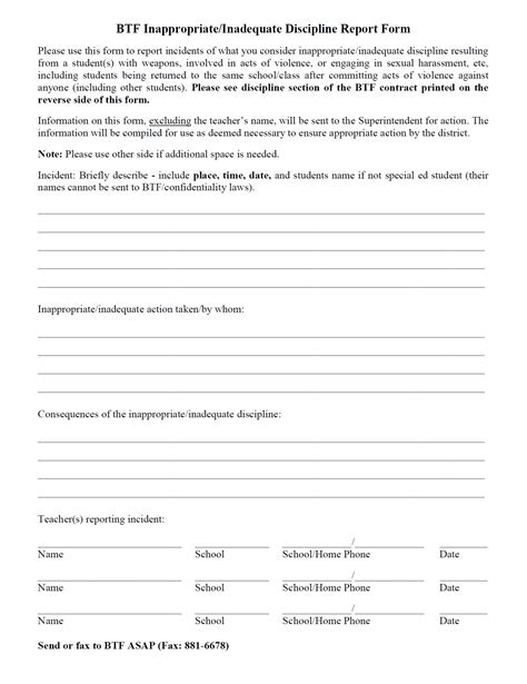 Inappropriate Discipline Report Form