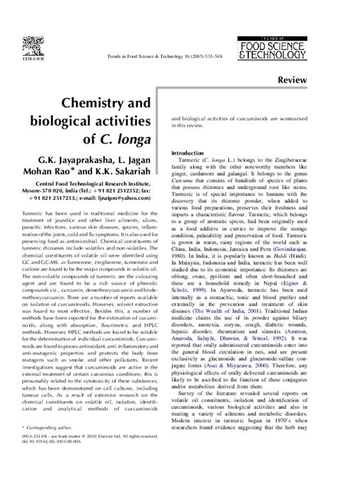 Pdf Chemistry And Biological Activities Of C Longa