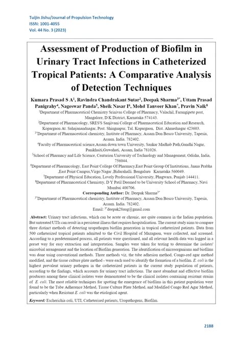 Pdf View Of Assessment Of Production Of Biofilm In Urinary Tract Infections In Catheterized