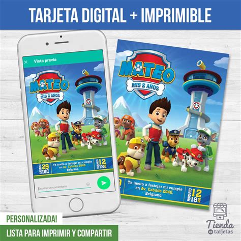 Mooon Invitación Digital Imprimible De Paw Patrol