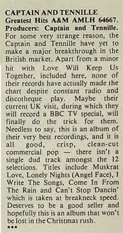 Captain And Tennille Reference Sources On Aandm Records