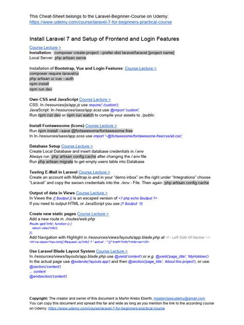 Laravel Frontend Login Cheat Sheet Pdf Php Databases