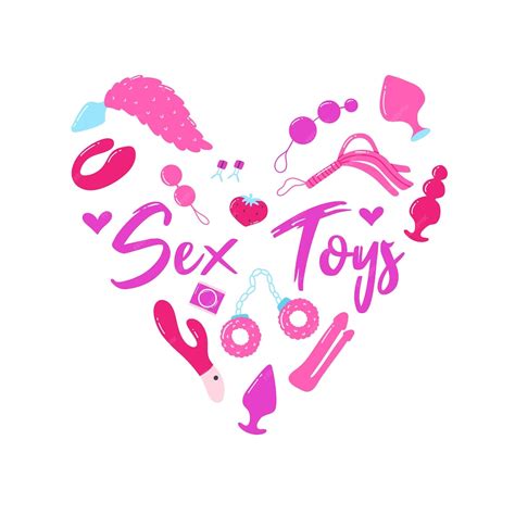 섹스 토이 섹스 샵 포스터 성인용 장난감 성인 매장을위한 하트 프린트 바이브레이터 질 구슬 채찍 엉덩이 플러그 벡터 일러스트