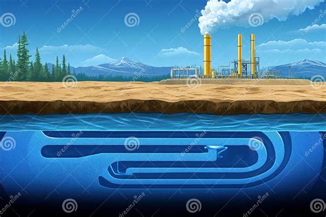 Cross Sectional View Of Subsurface Geothermal Loop System Illustrating