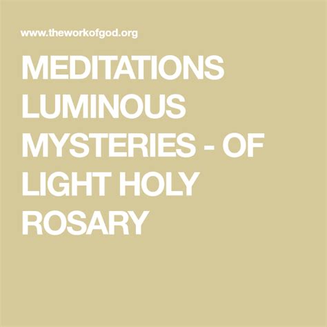 Meditations Luminous Mysteries Of Light Holy Rosary Mystery Of