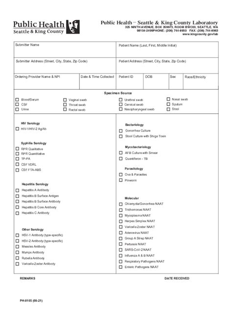 Fillable Online King County Laboratory Test Order Form Updated 8723