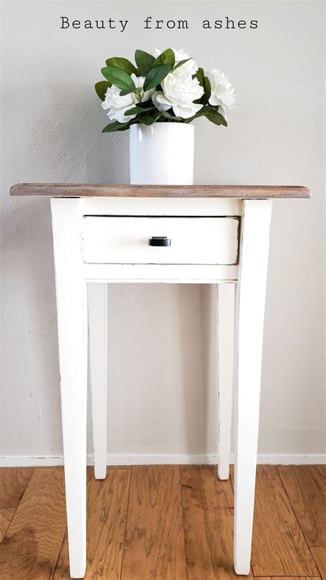 Tall White Accent Table With Wood Top Refinishing Furniture Tall