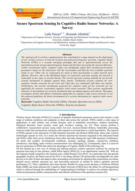 Secure Spectrum Sensing In Cognitive Radio Sensor Networks A Survey Pdf