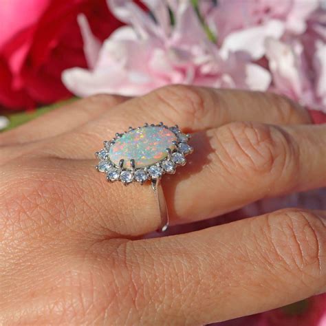 Vintage 1988 Australian Opal And Diamond 18ct White Gold Cluster Ring 1