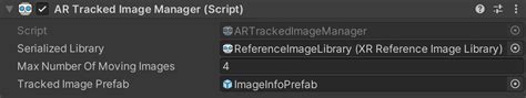 AR Tracked Image Manager Component AR Foundation