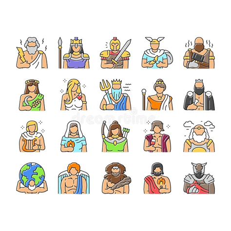 Greek God Mythology Ancient Icons Set Vector Stock Vector
