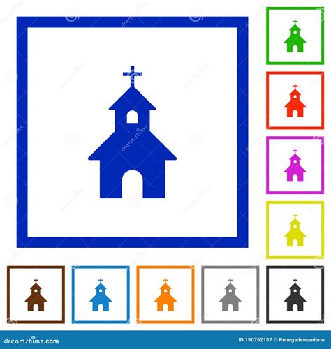 Curch Flat White Icons In Square Backgrounds Cartoon Vector