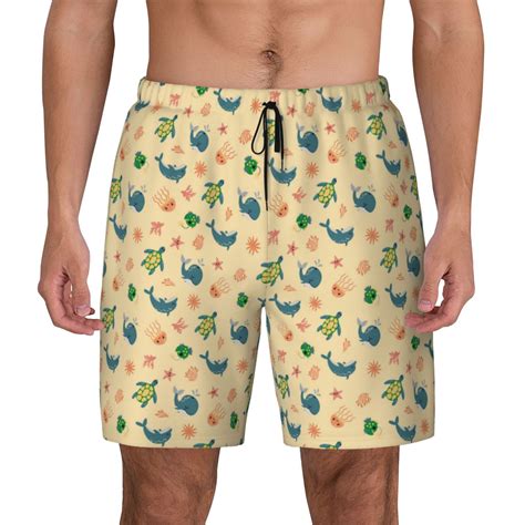 Kdxio Sea Turtle And Whale Print Mens Swim Trunks With Compression