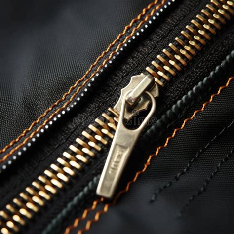 A Zipper On A Black Jacket With Orange Stitching Ai Stock Illustration
