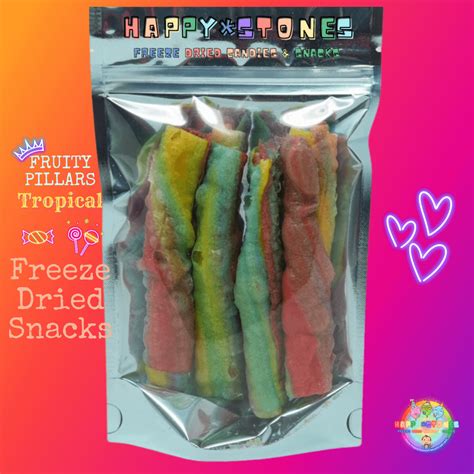 Freeze Dried Snacks Tropical Fruity Pillars Fruit Roll Up Candy Happy Stones Freeze Dried