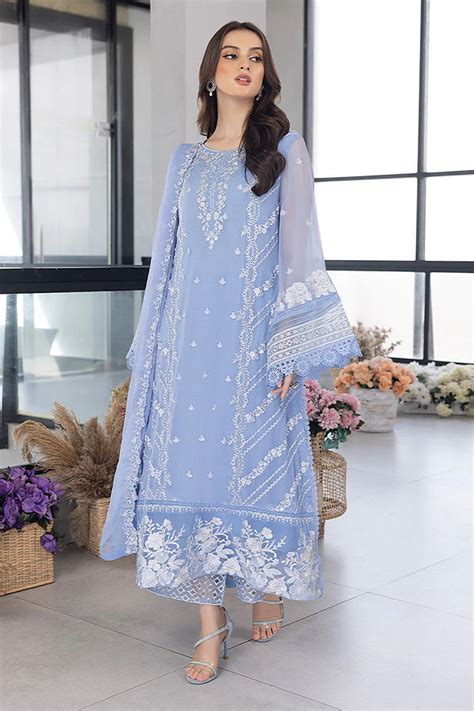 Premium Blue Embroidered 3 Piece Lawn Suit Unstitched Lawn With