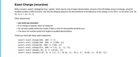 Solved Exact Change Recursive Write A Function Chegg Com