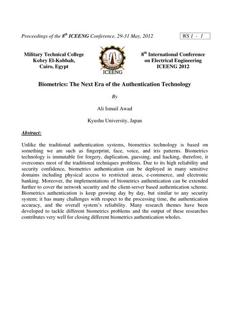 Pdf Biometrics The Next Era Of The Authentication Technology