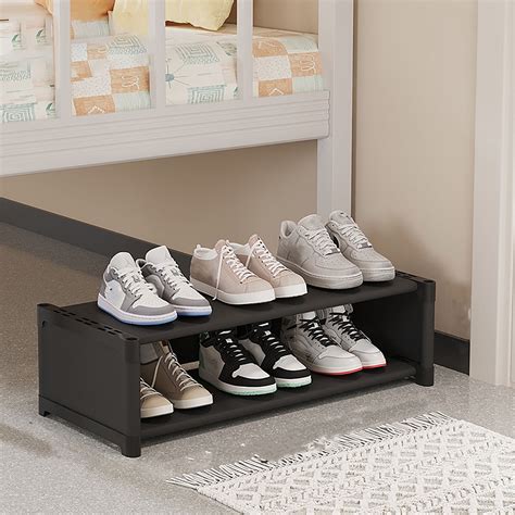 Satrino Long 2 Tier Shoe Rack For Closet Metal Wide Stackable Shoe