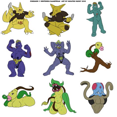 Rule 34 9girls Alakazam Anthro Anthro Only Bellsprout Breasts Fangs Female Flexing Huge