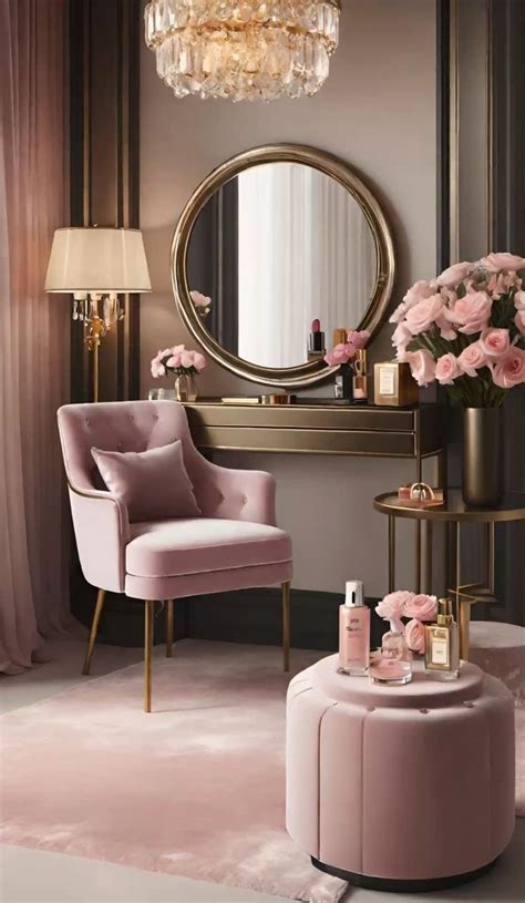 Gold And Blush Pink Modern And Elegant Vanity Table Decor Ideas インテリア