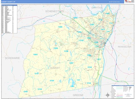 Albany County Ny Zip Code Wall Map Basic Style By Marketmaps Mapsales