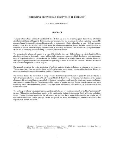 Pdf Estimating Recoverable Reserves Is It Hopeless