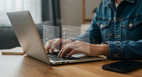 Digital Checklist Man Typing On Laptop With Task Management Concept