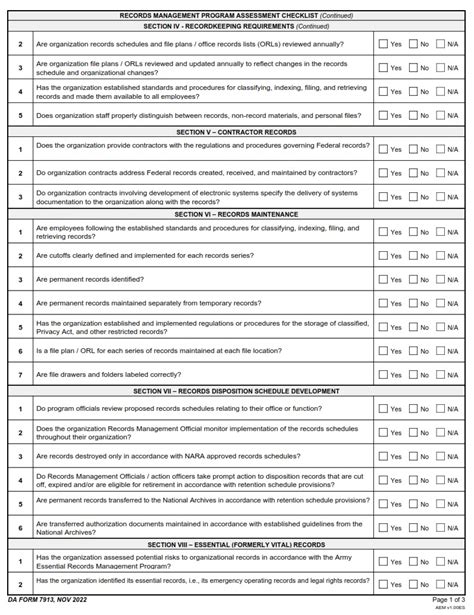 Da Form 7913 Records Management Program Assessment Checklist Free Online Forms