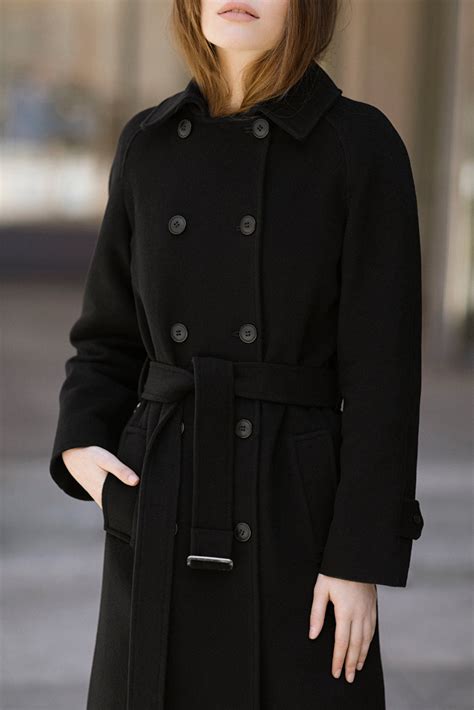 Black Trench Wool Coat Lined Wool Coat Sumarokova Atelier