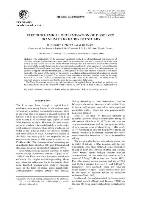 Pdf Determining Dissolved Uranium In Krka Estuary
