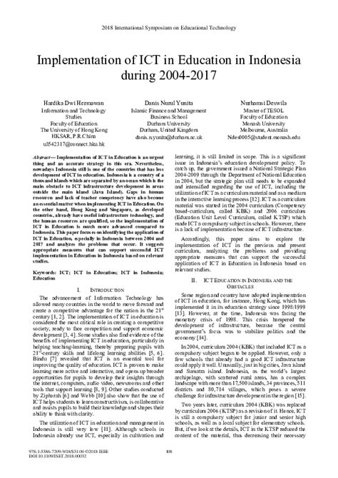 Pdf Implementation Of Ict In Education In Indonesia During 2004 2017