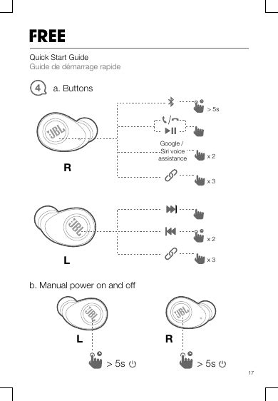 Harman Jblfree Tws Bluetooth Speaker User Manual Tr Jbl Free True Wireless Qsg C V Ld