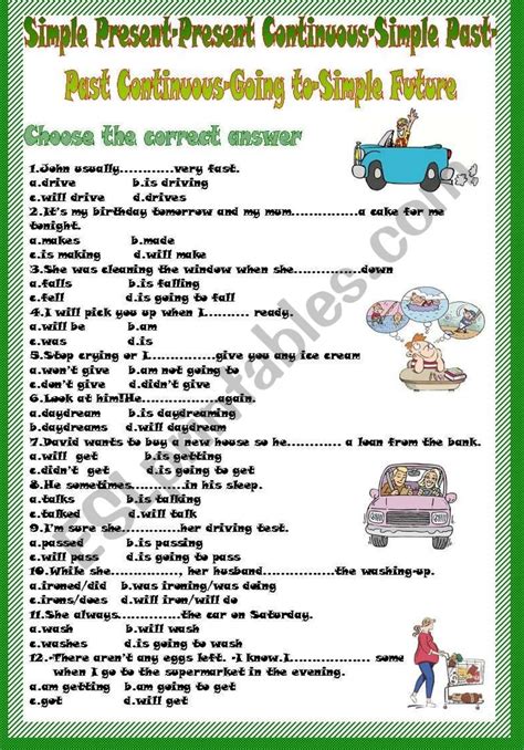 Present Simple Present Continuous Past Simple Exercises School