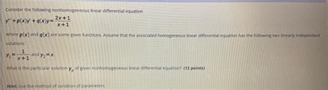 Solved Consider The Following Nonhomogeneous Linear