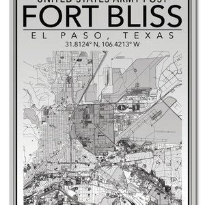 Wall Art Map Print Of United States Army Fort Bliss Texas Etsy