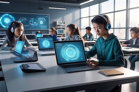 Premium Photo Remote Learning Evolution Futuristic Classroom
