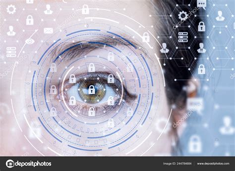 Closeup Human Eye Cyber Security System Structure Concept Data Digital