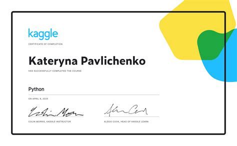 Kateryna Pavlichenko Completed The Python Course On Kaggle
