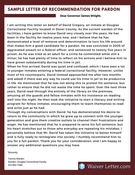 Pardon Letter Samples Immigration Governor Recommendation