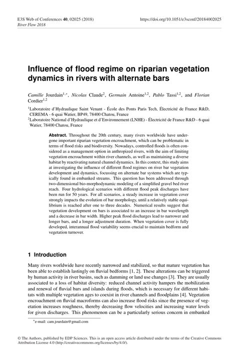 Pdf Influence Of Flood Regime On Riparian Vegetation Dynamics In Rivers With Alternate Bars