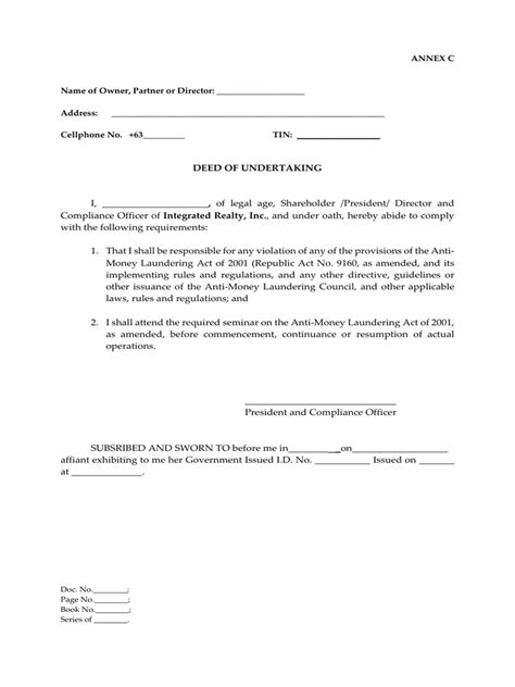 Annex C Amlc Undertaking Pdf