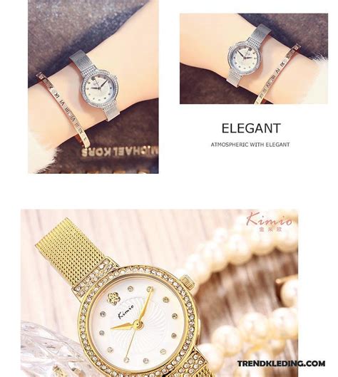 Horloge Dames Quartz Horloge Ketting Mode Casual Elegante Waterdicht Roze Rood Goud Korting