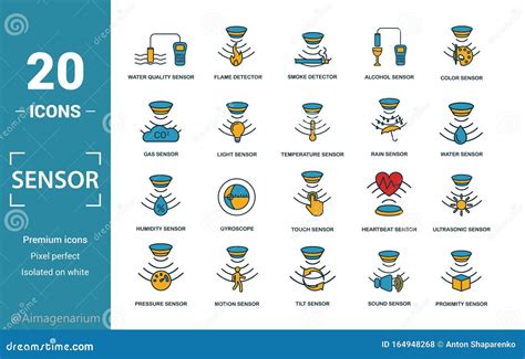 Sensor Icon Set Include Creative Elements Water Quality Sensor Smoke Detector Gas Rain